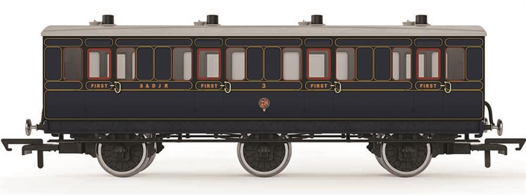 Hornby OO R40296 S&DJR 6 Wheel First Class Coach 3 SDJR Prussian Blue